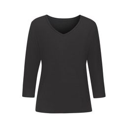 French Connection 3/4-Arm-Shirt schwarz Gr. 32/34 für Damen. Tiefer V-Ausschnitt und Print. Figurbetont