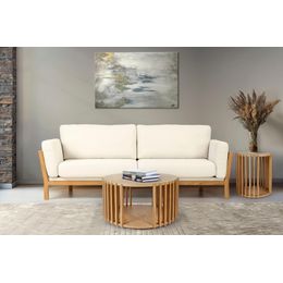 Couchtisch WOODMAN "Drum, Breite/Tiefe/Höhe: 83/83/42 cm", braun (eichefarben), B:83cm H:42cm T:83cm, Tische, Holzfurnier aus Eiche, Sproßen aus massiver Eiche, FSC