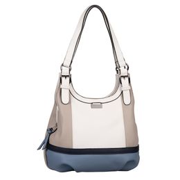 Shopper Tom Tailor "Juna", Damen, Gr. B/H/T: 31cm x 33cm x 14cm, blau, Polyurethan, colorblocking, gepflegt, mehrfarbig, Taschen, aus soft genarbtem ledrigen Material mit glänzenden Metall-Accessoires