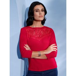 WITT Damen 3/4 Arm-Pullover mit besticktem Mesh-Einsatz, rot, Gr&ouml;&szlig;e 38