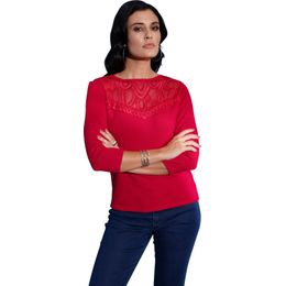 CR&Eacute;ATION L Damen 3/4 Arm-Pullover mit besticktem Mesh-Einsatz rot Gr&ouml;&szlig;e 38