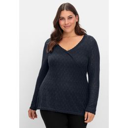 sheego Damen Ajourpullover in Wickel-Optik, tiefblau, Gr&ouml;&szlig;e 56/58