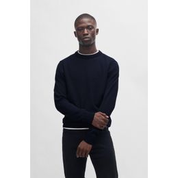 Strickpullover BOSS Orange "Avac", Herren, Gr. L, blau (dunkelblau404), Strick, Obermaterial: 60% Schurwolle, 40% Polyacryl, regular fit, Rundhals, Pullover, mit Schurwolle