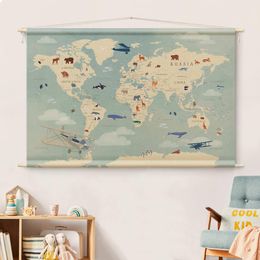 Wandteppich Karte mit Tieren der Welt
