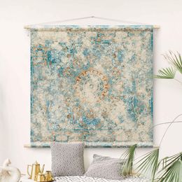Wandteppich Skandinavisches Muster Blau Creme Vintage