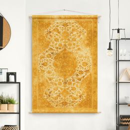 Wandteppich Vintage Blüten Teppich Goldgelb