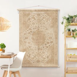 Wandteppich Vintage Blüten Teppich Creme