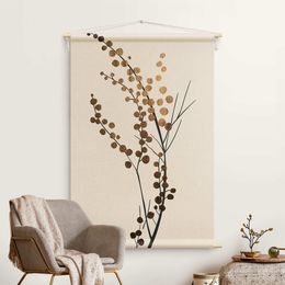 Wandteppich Grafische Pflanzenwelt - Beeren Gold