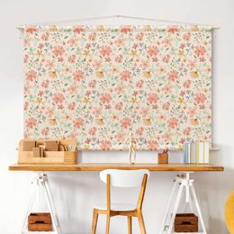 Wandteppich Blumen Muster Pastell Rosa Aquarell