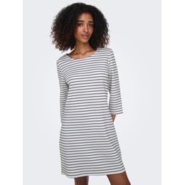 Minikleid Only "ONLDEMI BRILLIANT 3/4 DRESS JRS", Damen, Gr. L (40), N-Gr, cloud dancer stripes:navy blazer, Obermaterial: 79% Polyester, 18% Viskose, 3% Elasthan, gestreift, Modisch, regular fit kniebedeckend, Rundhals, Kleider, Sommerkleid