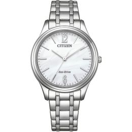 Solaruhr Citizen, silber (silberfarben, weiß), Armbanduhren, Damen, Armbanduhr, Damenuhr, Edelstahlarmband, Batterie-Entladungsanzeige