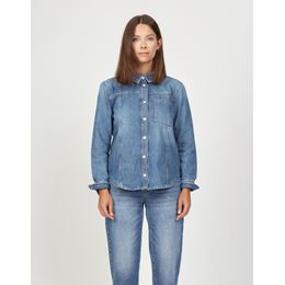 Hemdbluse Gang "94LIV SHIRT", Damen, Gr. L, soft denim vint, Denim/Jeans, Obermaterial: 100% Baumwolle, regular fit, angesetztes Bündchen mit Knöpfen, Blusen, in lockerer Passform