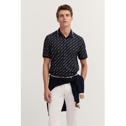 Poloshirt Bugatti, Herren, Gr. XL, 390, marine, 52% Baumwolle, 44% Polyester, 4% Elasthan, bedruckt, normal, ohne Ausschnitt, Rippbündchen, Shirts, mit Stretchfunktion