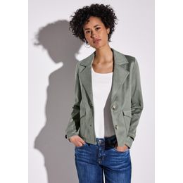 Kurzjacke Street One, Damen, Gr. 44, grün (dusty milky grün), Stoff, 94% Polyester, 6% Elasthan, unifarben, comfort fit normal, V-Ausschnitt, Bündchen, Jacken, mit Reverskragen