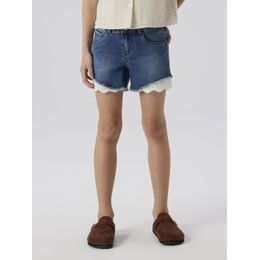 Shorts name it "NKFSALLI SLIM DNM SHORTS 5372-HA NOOS", M&auml;dchen, Gr. 128, N-Gr, blau (dunkelblau denim (blank)), Denim/Jeans, Obermaterial: 70% Baumwolle, 28% Polyester, 2% Elasthan, unifarben, slim fit ca. Mitte Oberschenkel, Hosen Shorts