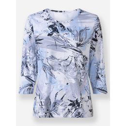 WITT Damen 3/4-Arm-Shirt mit Rundhals-Ausschnitt, eisblau-grau-bedruckt, Gr&ouml;&szlig;e 36