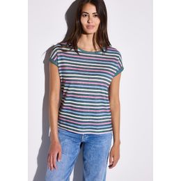 Shirttop Street One, Damen, Gr. 42, grün (schwarz garden grün), Jersey, Obermaterial: 80% Polyester, 20% Viskose, gestreift, regular fit taillenbedeckt, Rundhals, Tops, mit Streifenmuster