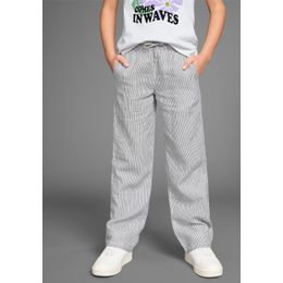 Schlupfhose Kidsworld "Webhose mit coole Streifen", Mädchen, Gr. 170, N-Gr, weiß, schwarz gestreift, Web, Obermaterial: 55% Leinen, 45% Baumwolle, gestreift, weit lang, Hosen, Leichte Streifenhose mit Leinenanteil