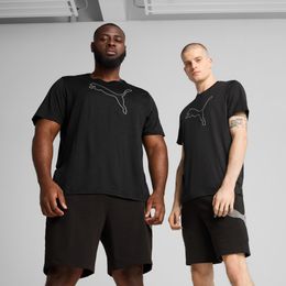 Trainingsshirt Puma "M TAD ESSENTIAL HEATHER CAT TEE (CF LARGE CAT)", Herren, Gr. M, schwarz (Puma schwarz heather), Jersey, Obermaterial: 100% Polyester, regular fit normal, Rundhals, Shirts
