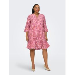 Only CARMAKOMA Damen Tunikakleid "CARTHYRA LIFE PEPLUM DRESS WVN"bleached mauve aop:vibrant leo, Gr. 42, bedruckt, Web, Obermaterial: 100% Baumwolle,