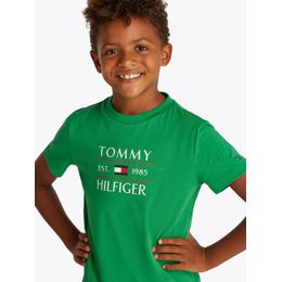 Tommy Hilfiger Jungen T-Shirt "TOMMY FLAG HILFIGER REG TEE SS"radiant gr&uuml;n, Gr. 4, bedruckt, Single Jersey, Obermaterial: 100% Baumwolle, Shirts, mit