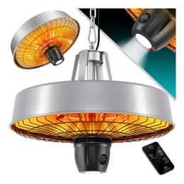 Kesser® Deckenheizstrahler Heizpilz Infrarot-Heizstrahler 2500W Terrassenstrahler mit Fernbedienung Quarzstrahler LED Licht Decke Infrarotstrahler mit Kette + Karabinerhaken Carbon-Heizelement