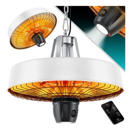 Kesser® Deckenheizstrahler Heizpilz Infrarot-Heizstrahler 2500W Terrassenstrahler mit Fernbedienung Quarzstrahler LED Licht Decke Infrarotstrahler mit Kette + Karabinerhaken Carbon-Heizelement