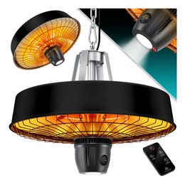 Kesser® Deckenheizstrahler Heizpilz Infrarot-Heizstrahler 2500W Terrassenstrahler mit Fernbedienung Quarzstrahler LED Licht Decke Infrarotstrahler mit Kette + Karabinerhaken Carbon-Heizelement