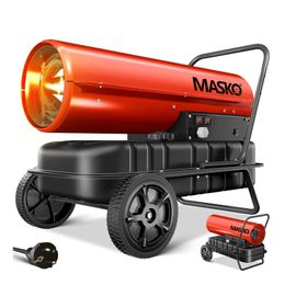 Masko® Heizkanone 30kW Diesel Bautrockner Bauheizer Heißluftgenerator Heizgebläse 34L Tank mit Thermostat Ölheizer Luftstrom 750m³/h/Stunde Ölbeheizung Heizlüfter Heizstrahler