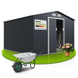 Juskys Metall Gerätehaus Geräteschuppen XXL mit Satteldach, Schiebetür & Fundament 15m³ anthrazit
