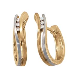 Paar Creolen Jobo, gelb (gelbgold 585), Ohrringe, Damen, P1 = bei 10-facher Vergrößerung erkennbare Einschlüsse, Diamanten Gelbgold 585, Diamanten, Gelbgold 585, 585 Gold bicolor mit 6 Diamanten