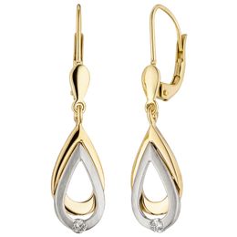 Paar Ohrhänger Jobo, gelb (gelbgold 585), Ohrringe, Damen, P1 = bei 10-facher Vergrößerung erkennbare Einschlüsse, Diamanten Gelbgold 585 Weißgold 585, Diamanten, Gelbgold 585, Weißgold 585, 585 Gold bicolor mit 2 Diamanten