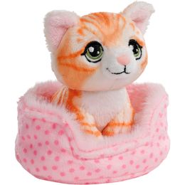 Kuscheltier Nici "Little Paws, Katze rot getigert, 12 cm, im Körbchen rosa", rot, Plüschfiguren, KinderB:11cm H:12cm L:10cm, B:11cm H:12cm L:10cm