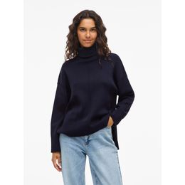 Rollkragenpullover Vila "VIOSTRIA ROLLNECK L/S KNIT TOP-NOOS", Damen, Gr. M, blau (navy blazer), Strick, Obermaterial: 70% Viskose, 30% Polyester, unifarben, regular fit hüftlang, Rundhals, Rippstrickbündchen, Pullover