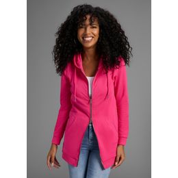 Sweatjacke Flashlights, Damen, Gr. 32/34, pink, Interlock, Obermaterial: 95% Baumwolle, 5% Elasthan. Kapuzenfutter: 100% Baumwolle, unifarben, lässig geschnitten Po-bedeckend, Sweatjacken, in langer Form mit Zipper