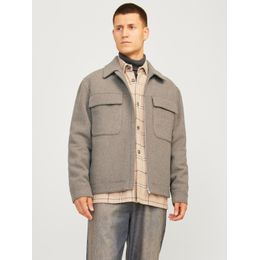 Jack & Jones Wolljacke JACK & JONES "JPRCCRUSSEL WOOL BLEND JACKET SN", Herren, Gr. M, beige (greige), Web, Obermaterial: 55% Polyester, 40% Wolle, 5% sonstige Fasern, meliert, regular fit, Jacken
