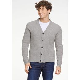 Cardigan LINDBERGH "LINDBERGH Cardigan", Herren, Gr. L, grau (mid grau mel), Obermaterial: 80% Lammwolle, 20% Nylon, Strickjacken