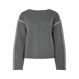 Strickpullover Y.A.S "YASSTITCHA LS KNIT PULLOVER S. NOOS", Damen, Gr. M, medium grau melange detail:birch stitches, Strick, Obermaterial: 52% Viskose, 28% Polyester, 20% Nylon, unifarben mit Farbeinsatz, oversize normal, Rundhals, Pullover, farblich abgesetzte Nähte