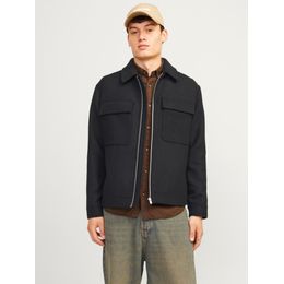 Jack & Jones Wolljacke JACK & JONES "JPRCCRUSSEL WOOL BLEND JACKET SN", Herren, Gr. XS, schwarz, Web, Obermaterial: 55% Polyester, 40% Wolle, 5% sonstige Fasern, unifarben, regular fit, Jacken