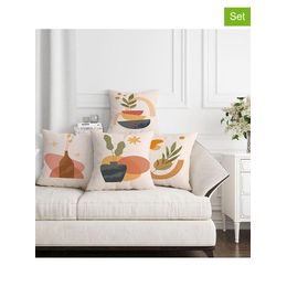 ABERTO DESIGN 4er-Set: Kissenhüllen in Weiß/ Orange - 60% | Größe 43x43 cm | Dekokissen