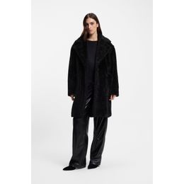 Kurzmantel BOSS Orange "Catedy Premium Damenmode", Damen, Gr. 48, schwarz 001, Plüsch, Obermaterial: 100% Polyester, unifarben, relaxed fit knieumspielend, Mäntel, aus softem Teddy, Relaxed Fit
