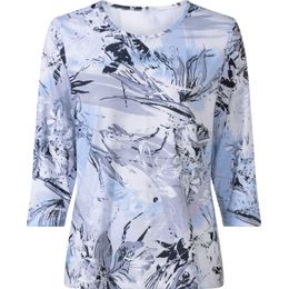 CR&Eacute;ATION L Damen 3/4-Arm-Shirt mit Rundhals-Ausschnitt eisblau-grau-bedruckt Gr&ouml;&szlig;e 40