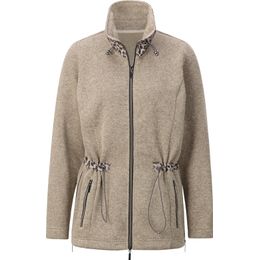 CR&Eacute;ATION L Damen Strickfleecejacke mit Leo-Akzenten sand-graphit Gr&ouml;&szlig;e 36
