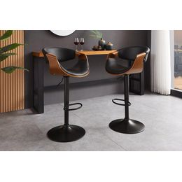 Riess Ambiente Höhenverstellbarer Barhocker ORGANIC schwarz Kunstleder natur Walnuss mit Armlehne Riess-Ambiente für Küche Tresenhocker Bistrohocker Küchenhocker