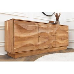 Riess Ambiente Massives Sideboard DESERT 160cm sand beige Akazienholz 3D-Front Riess-Ambiente Natur Retro