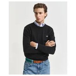 Rundhalspullover Gant "CLASSIC COTTON C-NECK", Herren, Gr. L, schwarz, Strick, Obermaterial: 100% Baumwolle, unifarben, regular fit hüftlang, Rundhals, elastischer Bund, Pullover, Premium Strickpullver aus weicher 100% Baumwolle, Übergangspullover