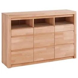 Kommode Home Affaire "Silkeborg", beige (kernbuche teilmassiv), Holzwerkstoff Kernbuchefarben (Korpus)/ Massivholz Kernbuche (Front), Holz teilmassiv, Sideboards, Breite 130 cm