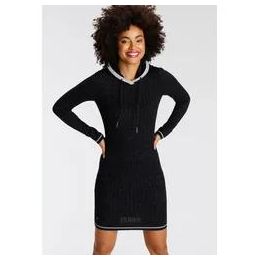 Strickkleid Kangaroos, Damen, Gr. 42, N-Gr, grau (schwarz, anthrazit), Feinstrick, Obermaterial: 50% Baumwolle, 50% Polyacryl, Zopfmuster, meliert, Casual, sehr figurbetont mini, Rippstrickbündchen, Kleider, mit Kapuze und Kordelzug, aus Feinstrick