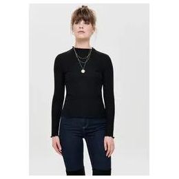 Langarmshirt Only "ONLEMMA L/S HIGH NECK TOP", Damen, Gr. XL, schwarz, Jersey, Obermaterial: 65% Polyester, 30% Viskose, 5% Elasthan, unifarben, sehr schmal normal, hoch geschlossener Ausschnitt, gewellter Abschluss, Shirts
