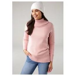 Rollkragenpullover Tamaris, Damen, Gr. 32/34, rosa (rosa, melange), Strick, Obermaterial: 50% Viskose, 26% Polyamid, 24% Polyester, Casual, lässig geschnitten hüftbedeckend, Strickbündchen, Pullover, in lässiger Form mit seitlichen Schlitzen